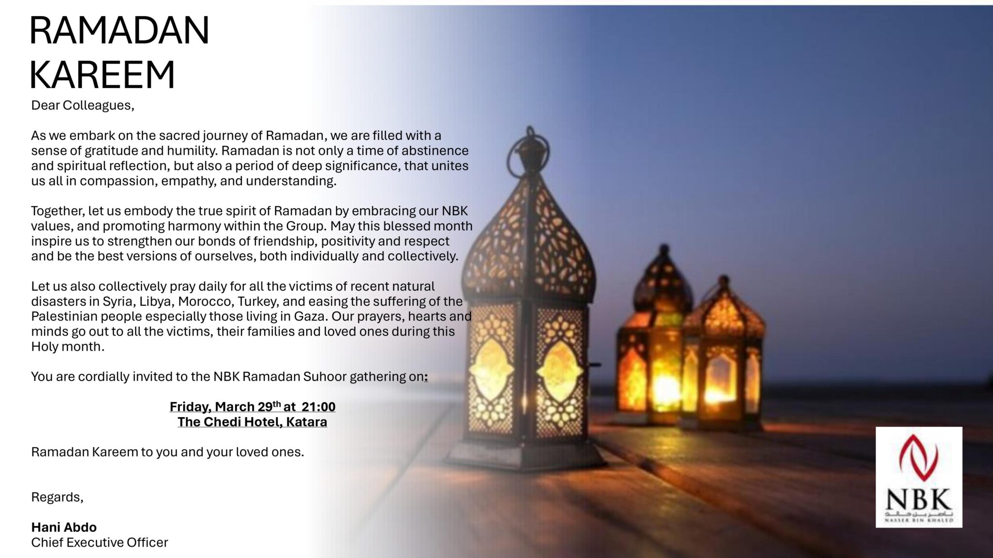 CEO Ramadan Message – Nasser Bin Khaled